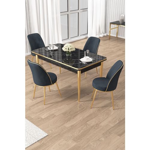 Rewa - Black Marble, Gold, Anthracite Black Marble Gold Anthracite Dining Table & Chairs Set (5 Pieces)