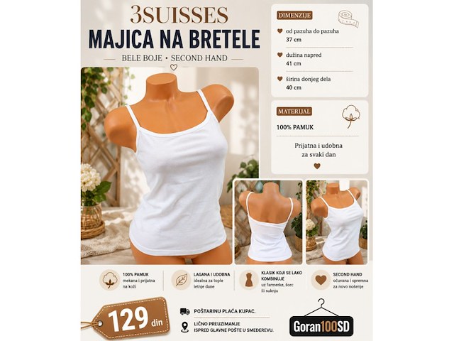 Majica ,,3SUISSES` BELE boje bretele