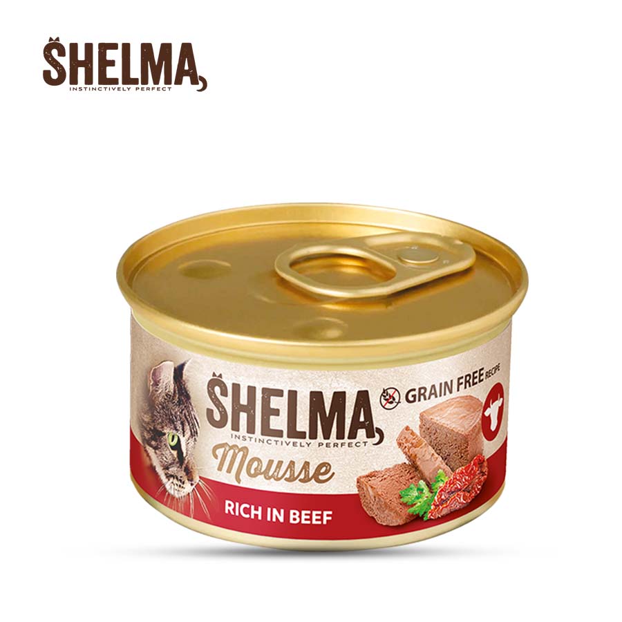 Shelma Mousse sa Govedinom, Paradajzom i Peršunom – kompletna vlažna hrana za mačke - 85g
