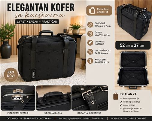 Elegantan kofer sa kaiševima, čvrst i lagan