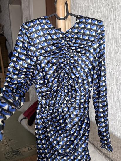 ZARA mini haljina, plavo-crno-beli print