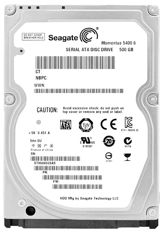 HDD 2.5 * 500GB ST9500325AS SEAGATE 5400RPM 8MB SATA 9.5MM