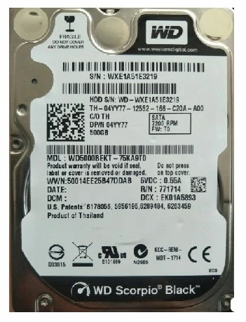 HDD 2.5 * 500GB WD5000BEKT BLACK SCORPIO 7200RPM 16MB SATA 9.5MM