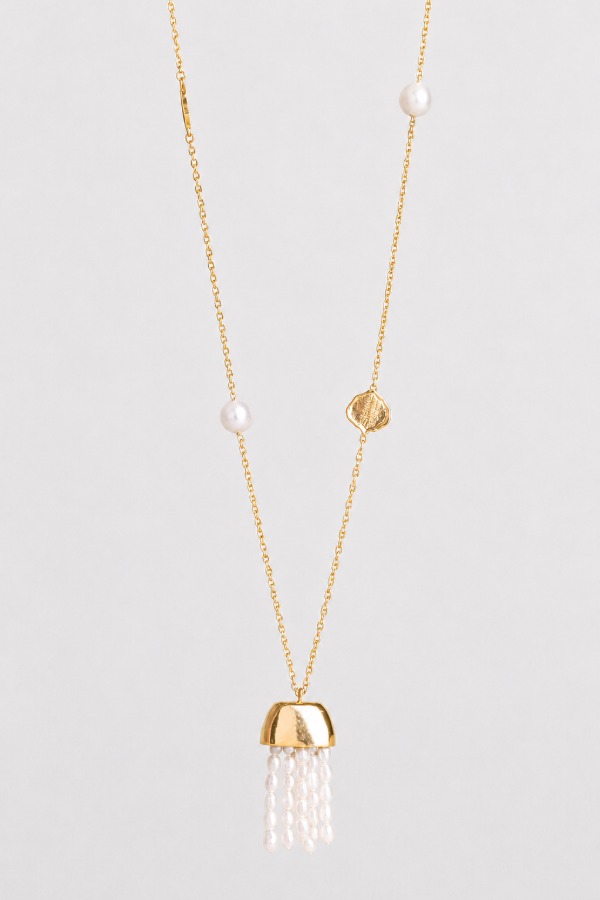 Pearl & Orchid Tassel Pendant Necklace