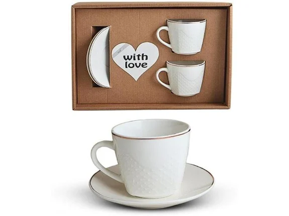 Elegance set od dve šolje sa tacnama, beli