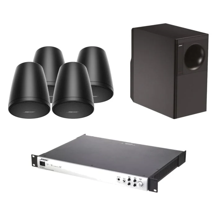 BOSE FreeSpace komplet ozvučenja: 4× viseći zvučnik FS2P, bas modul (subwoofer) FS-3S-B, integrisano pojačalo IZA 2120-HZ