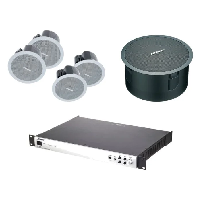 BOSE FreeSpace komplet ozvučenja: 4× ugradni plafonski zvučnik FS2C, ugradni bas modul (subwoofer) FS3IIB, integrisano pojačalo IZA 2120-HZ