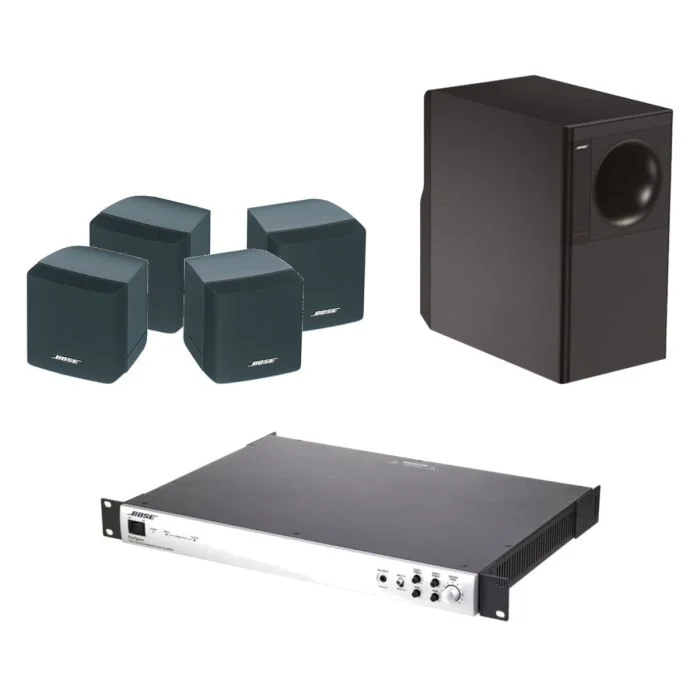 BOSE FreeSpace komplet ozvučenja: 4× satelitski zvučnik FS-3S-S, bas modul (subwoofer) FS-3S-B, integrisano pojačalo IZA 2120-HZ