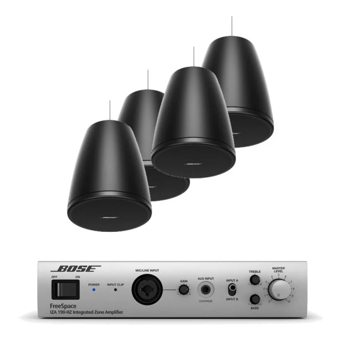 BOSE DesignMax komplet ozvučenja: 4× viseći zvučnik DM3P, integrisano pojačalo IZA190-HZ