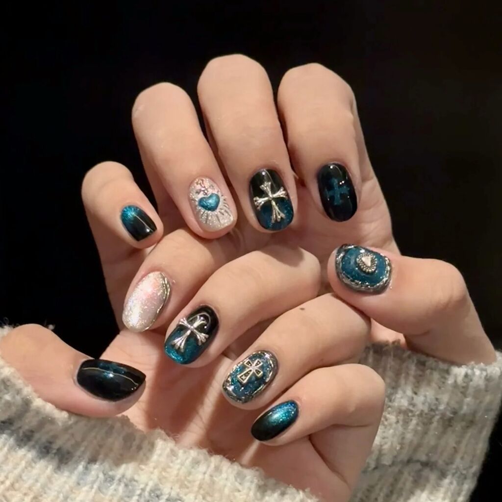 Ručno rađene presovane nokti-tipse – kolekcija “Teal Galaxy” - Set