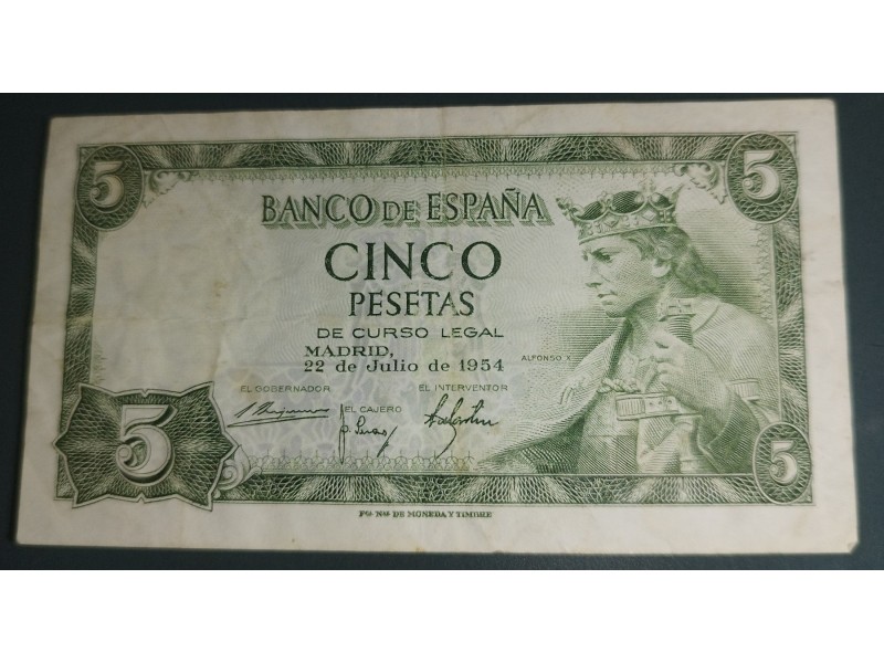 C89 5 pesetas Spanija 1954