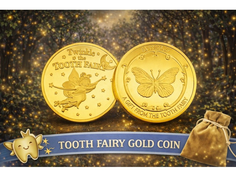 Zubic Vila zlatni novcic Leptir Tooth Fairy NOVO