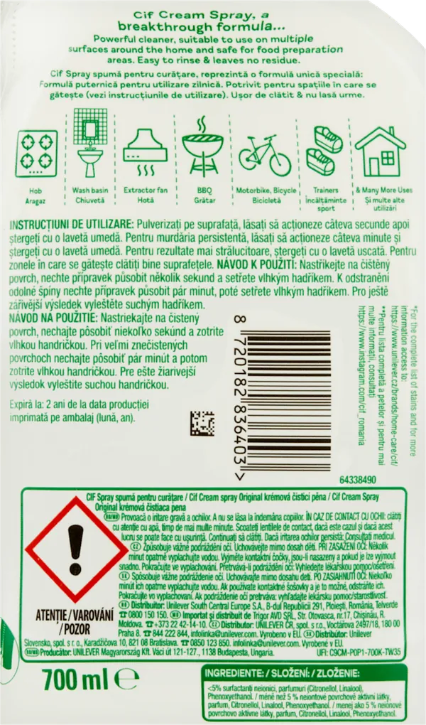 Tečni abraziv CIF cream u spreju, 700 ml
