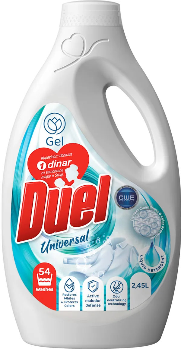 Tečni det.za pr.veša DUEL Gel universal 54 pranja (2,45l)