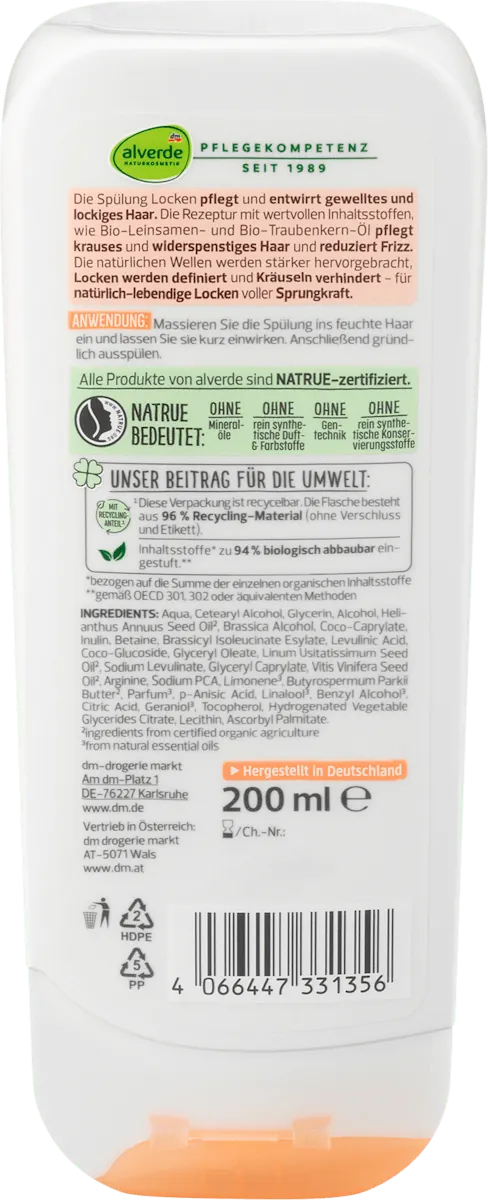 Balzam za kosu ALVERDE za kovrdžavu kosu grožđe i lan 200ml