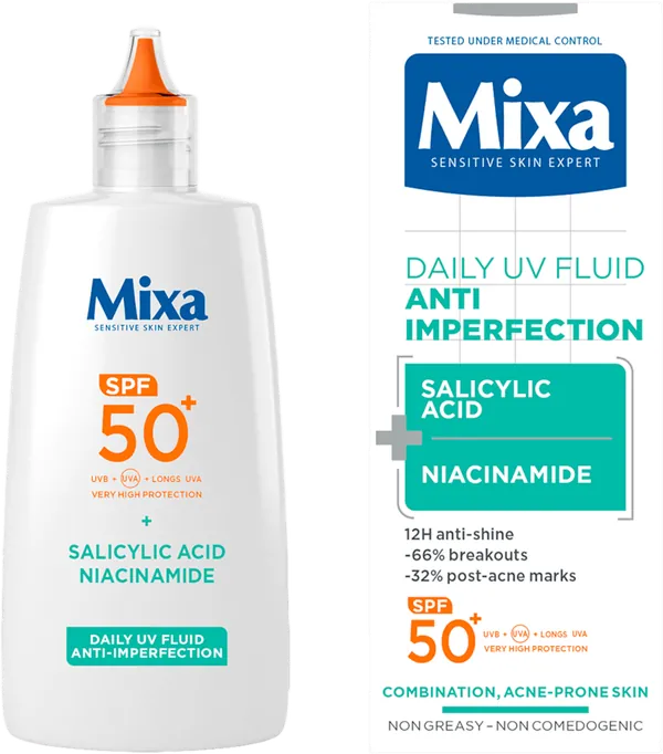 Krema za lice MIXA dnevni UV fluid za kožu sklonu nepravilnostima SPF 50+, 40ml