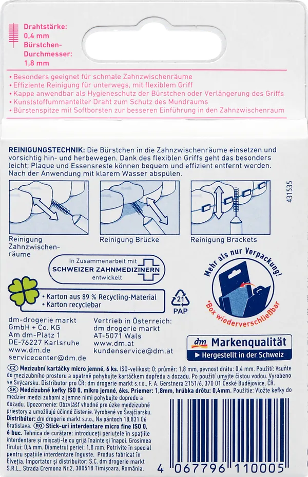 Četkica za zube DONTODENT ISO 0 interdentalne četkice pink 6kom