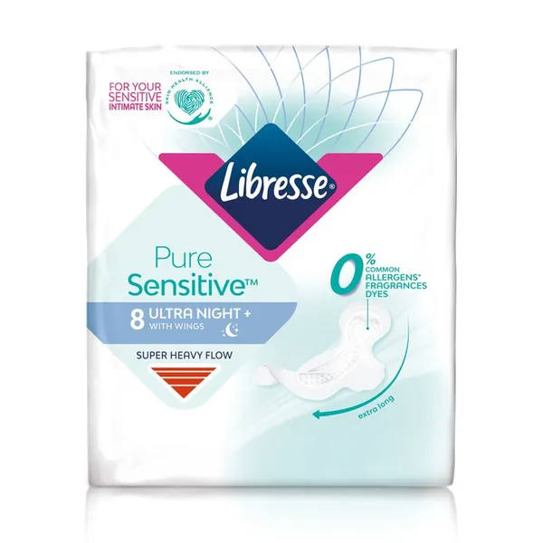 Higijenski ulošci LIBRESSE pure sensitive ultra night higijenski 8kom
