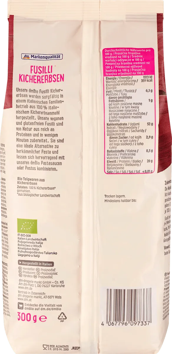 Testenina DM BIO Fusili od leblebije 300g