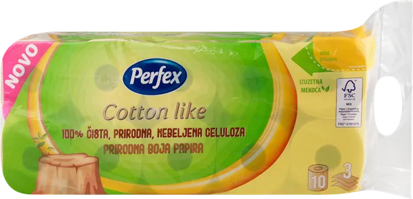 Toalet papir PERFEX cotton like prirodna boja 3sloja 10kom