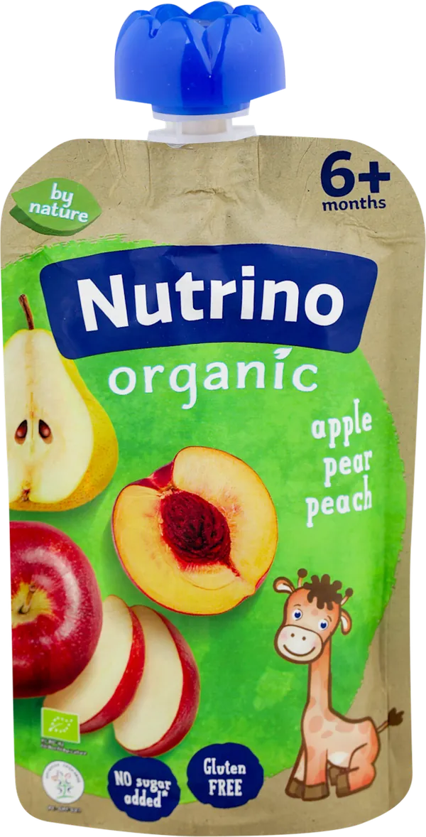 Kašice NUTRINO Organic pauč jabuka, kruška, breskva 100g