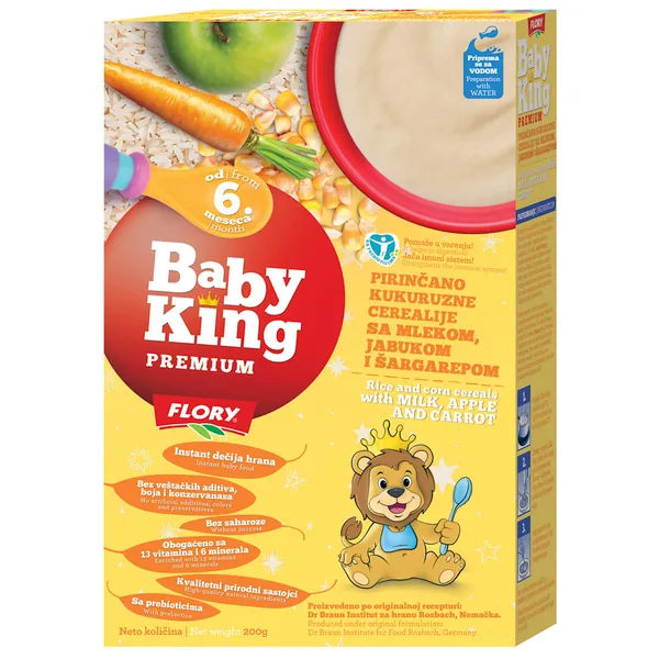 Pirinčano-kukuruzne cerealije BABY KING Premium bez saharoze sa jabukom i šargarepom