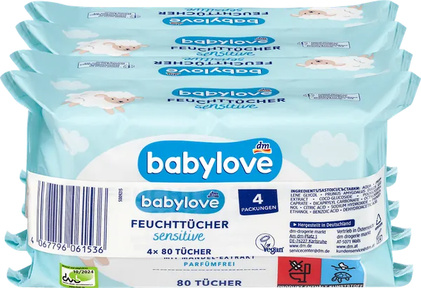Vlažne maramice BABYLOVE sensitive 4x80kom