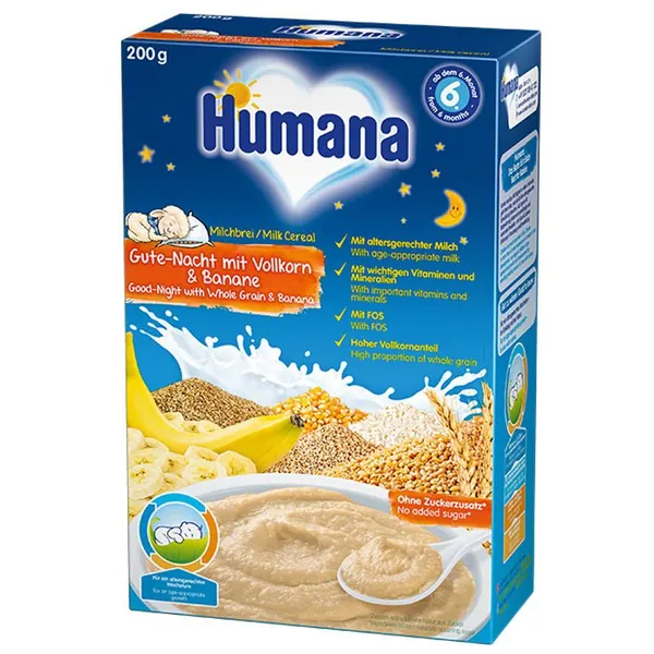Mlečni dezerti HUMANA mlečna kašica za laku noć sa celim zrnom žitarica i bananom 6+ 200g