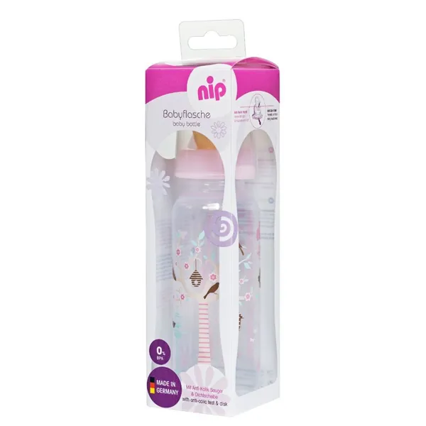 NIP Family Girl flašica 250ml roze i kaučuk cucla (6m+)