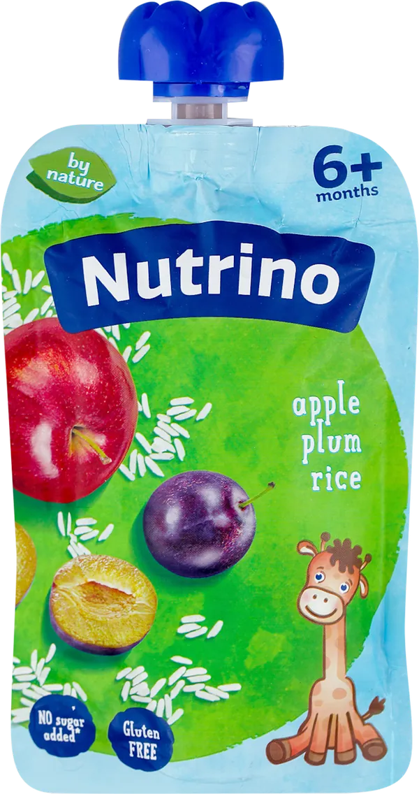 Kašice NUTRINO voćna kaša jabuke i šljive sa pirinčem i dodatkom vitamina C 100g, za uzrast 6+ meseci