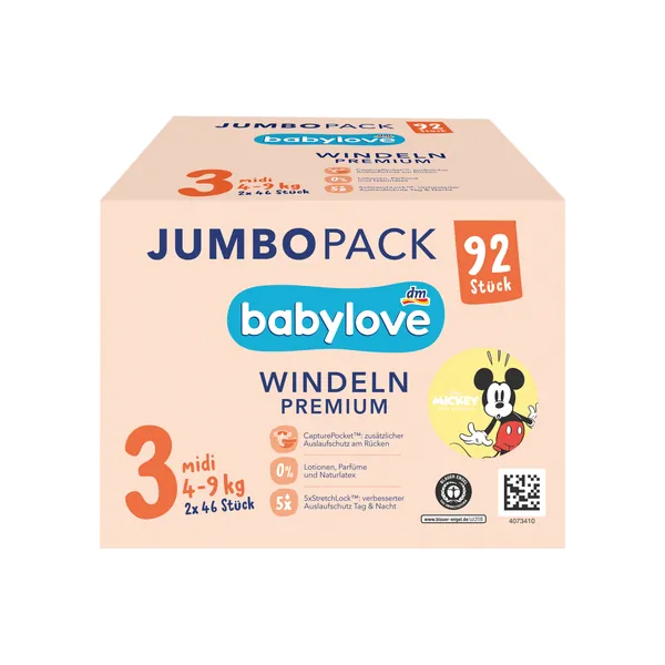 Pelene za bebe BABYLOVE premium JP 3 midi 92kom
