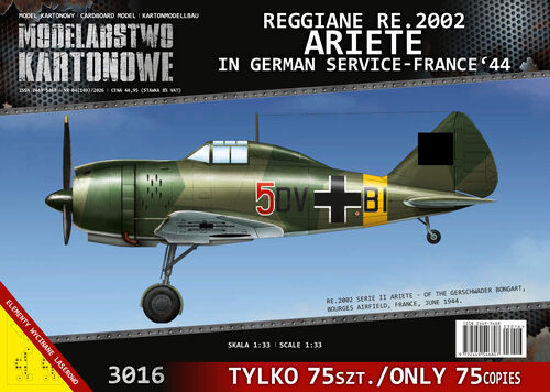 NEW! Modelarstwo kartonowe 3016 Reggiane Re.2002 Ariete in German Service (France 1944)