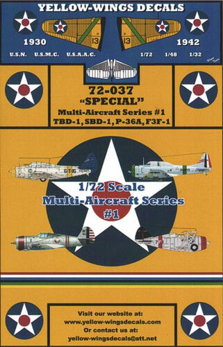 Yellow Wings 72037 Multi-Aircraft Series Part 1 : Douglas TBD-1, Douglas SBD-1, Grumman F3F-1 and Curtiss P-36A