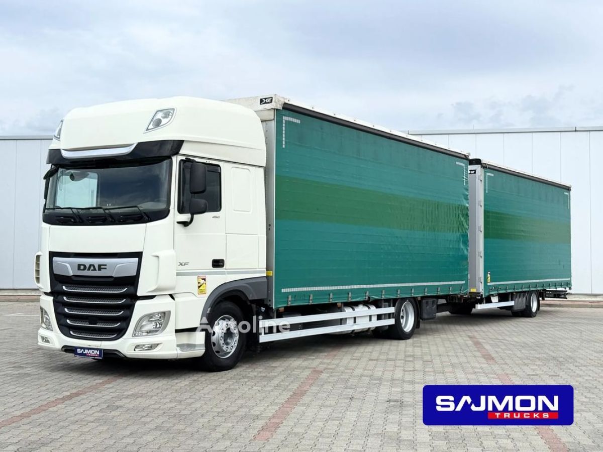 DAF XF 450 / ZESTAW TANDEM 120 M3 / PRZEJAZDOWY / 7,75 M + 7,75 M / kamion sa klizna zavesa cerada + prikolica sa kliznom ceradom