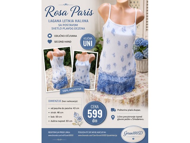 Elegantna letnja haljina Rosa Paris na bretele