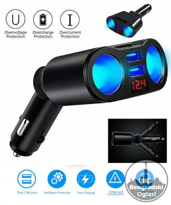 3.1A Dual USB Auto Punjač-12V-24V, Izlaz 120W sa Voltmetrom