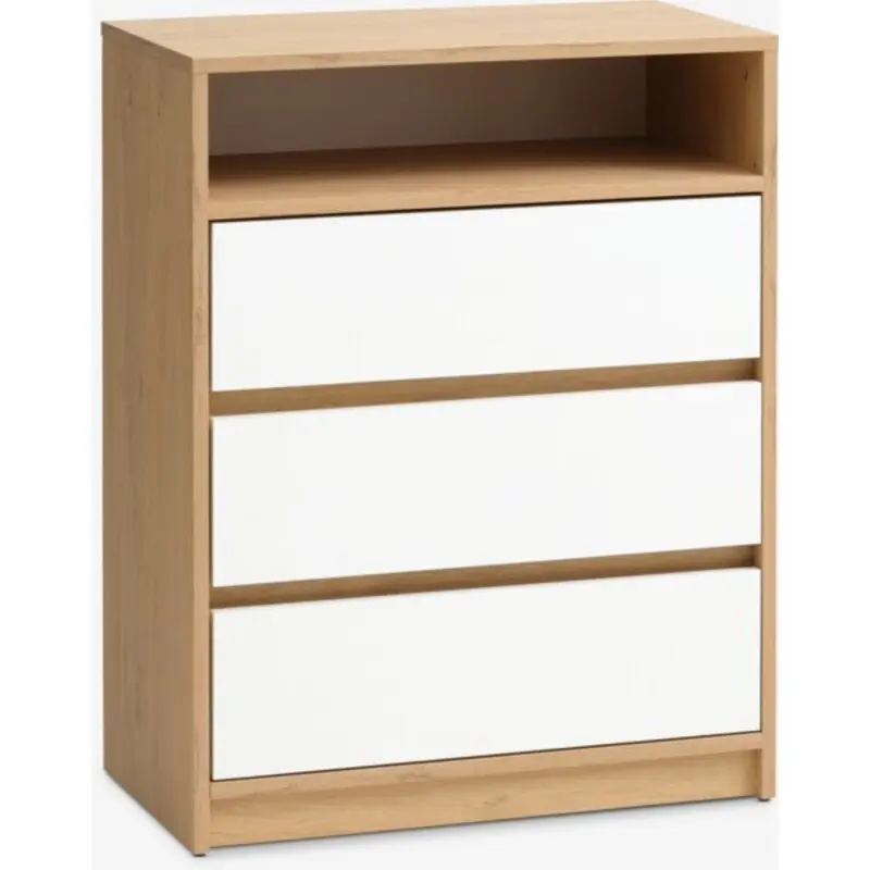 Komoda BILLUND 3 fioke, bela/natur hrast, 71x90x39 cm