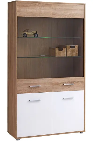 Vitrina Typhoon High hrast/bela sa LED svetlom