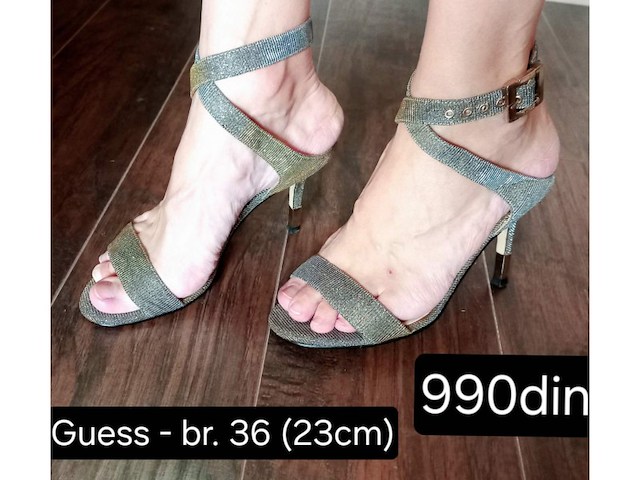 Guess ženske sandale štikle srebrne zlatne br. 36