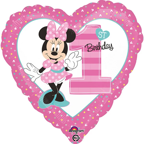 17”43 cm Heart Minnie 1st Birthday folija balon