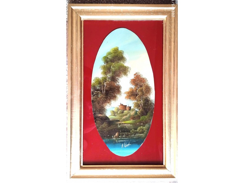 SLIKA - MEDALJON ULJE NA BAKRU, RAM, ITALY 48x30cm