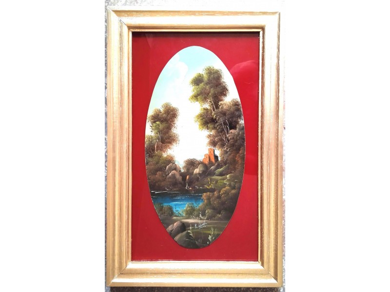SLIKA - MEDALJON ULJE NA BAKRU RAM, ITALY 48x30cm