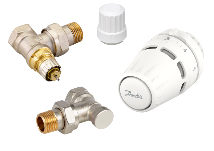 Termo set 1/2 ugaoni Danfoss sa termostatskom glavom Regus, RA-IN ventilom i RLV-S navijkom