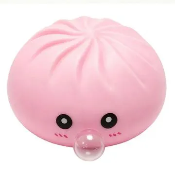 BUBBLE BLOWING DUMPLING SQUISHY STRESS RELIEF TOY WITH STEAMER BOX - PINK
