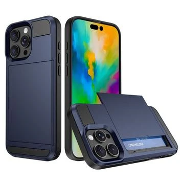 IPHONE 16 PRO MAX HIBRIDNA MASKA SA KLIZNIM DRŽAČEM KARTICE - TAMNOPLAVA