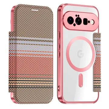 GOOGLE PIXEL 11 STYLISH MAGNETIC FLIP CASE WITH RFID CARD SLOTS - PINK