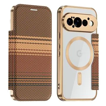 GOOGLE PIXEL 11 PRO STYLISH MAGNETIC FLIP CASE WITH RFID CARD SLOTS - BROWN