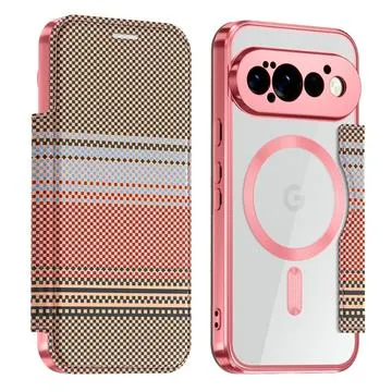 GOOGLE PIXEL 11 PRO STYLISH MAGNETIC FLIP CASE WITH RFID CARD SLOTS - PINK