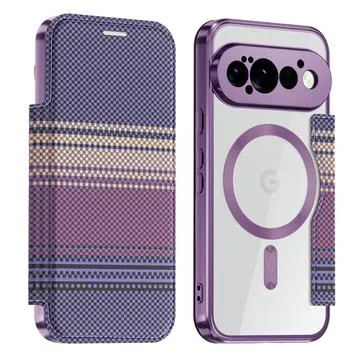 GOOGLE PIXEL 11 PRO STYLISH MAGNETIC FLIP CASE WITH RFID CARD SLOTS - PURPLE
