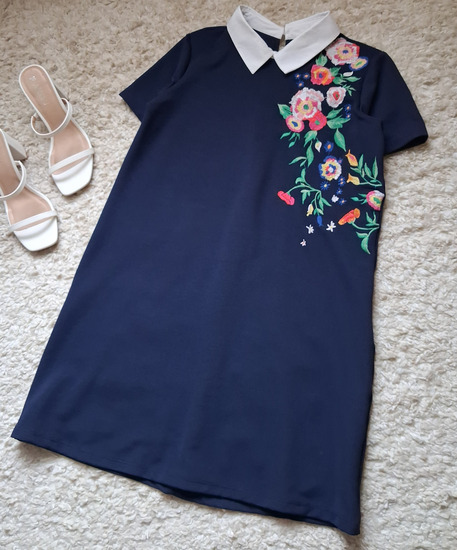    ZARA teget haljina sa vezom ☆ Vel S ☆